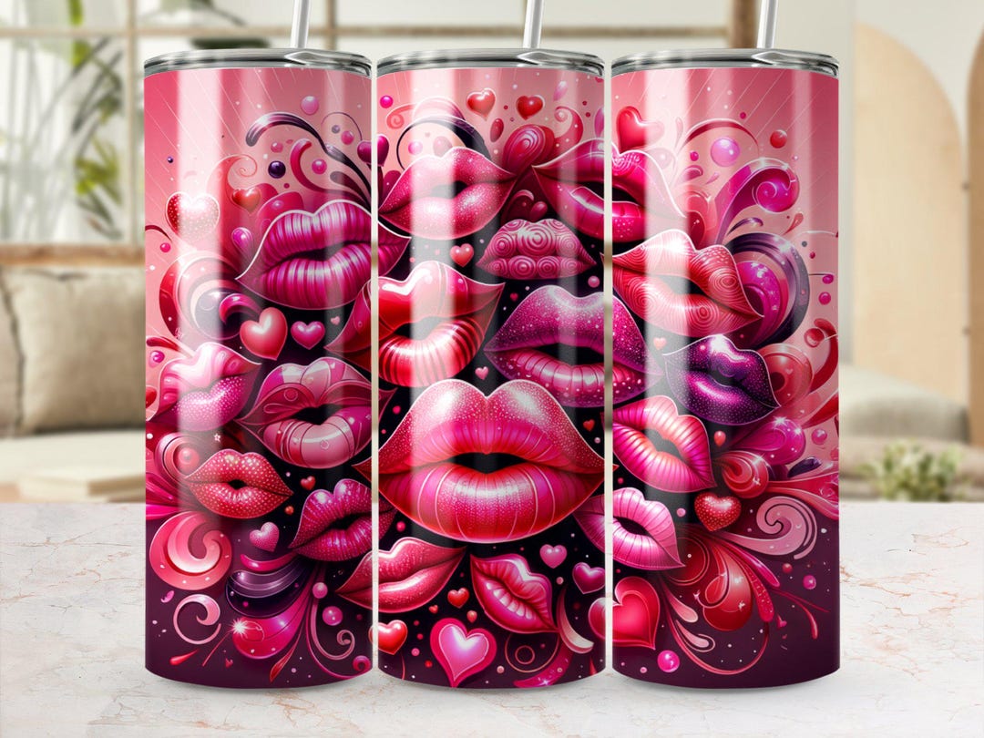 Red Lips Digital Tumbler Wrap Png, Kiss Print Tumbler Wrap, Romantic ...