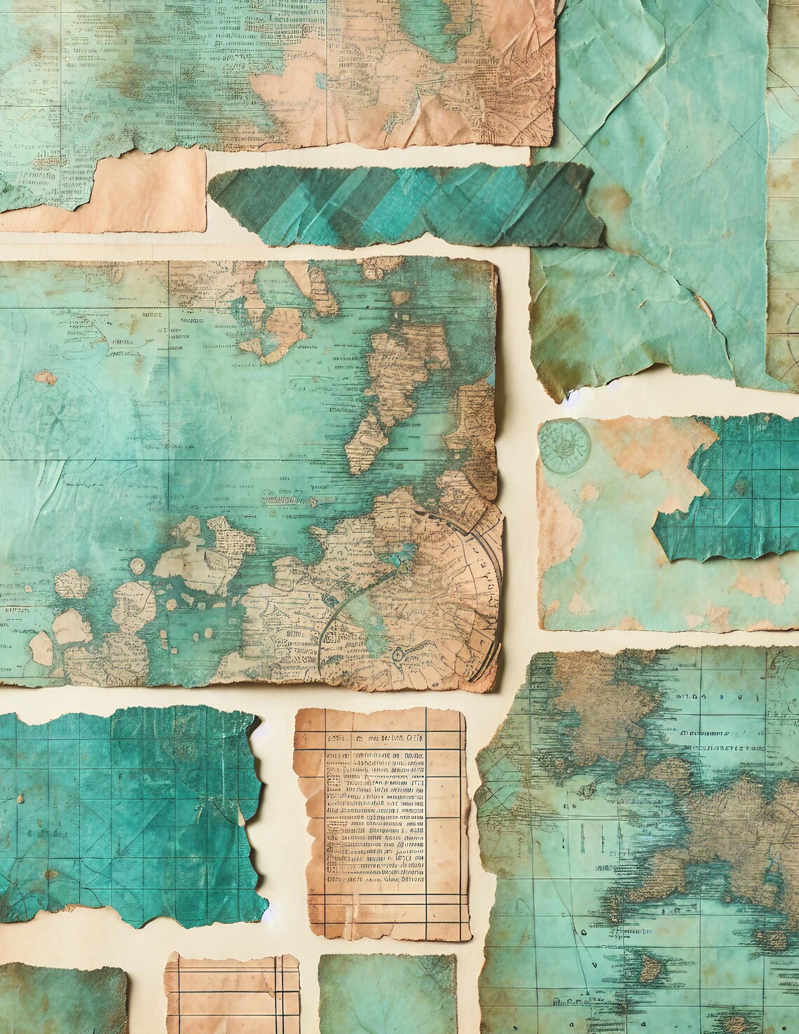 Blue World Atlas Grid Map Junk Journal Papers: Vintage Ephemera ...