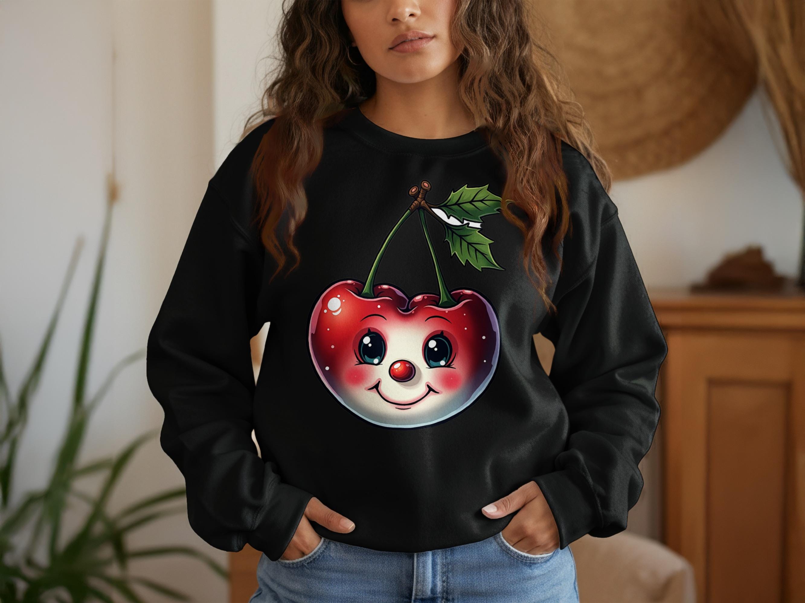 Cute Cherry Face T Shirt, Funny Fruit Digital Art, Whimsical Smiling ...