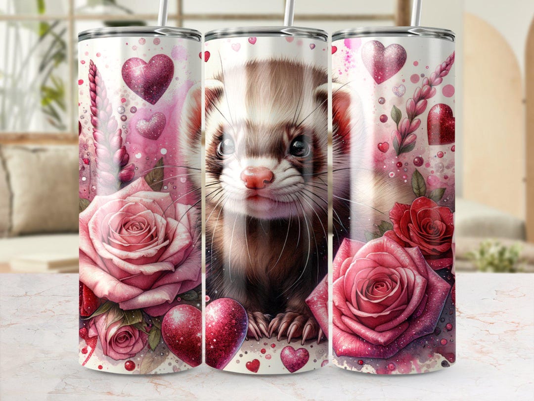 Cute Ferret With Roses Tumbler Wrap Digital Download Valentine Heart ...