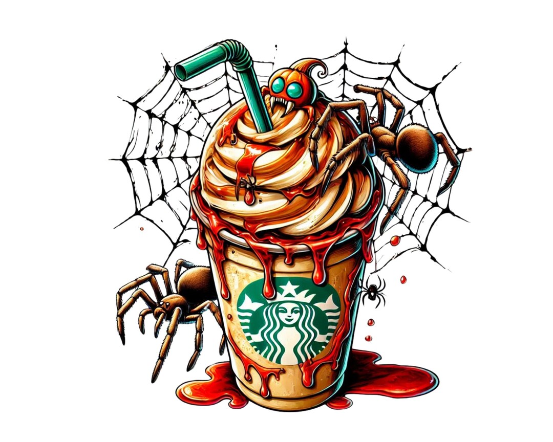 Spooky Caramel Frappe With Spiders PNG - Halloween Design (digital ...