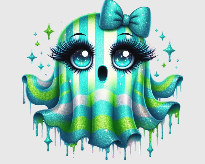 Striped Halloween Ghost PNG: Turquoise & Lime Clipart - Etsy