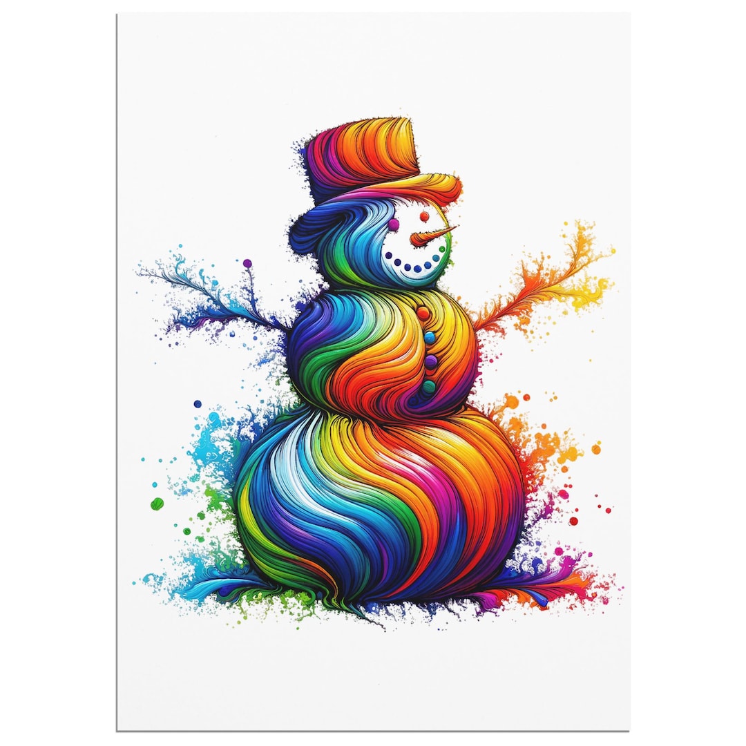 Vibrant Rainbow Snowman Digital Art Print, Colorful Winter Decor ...