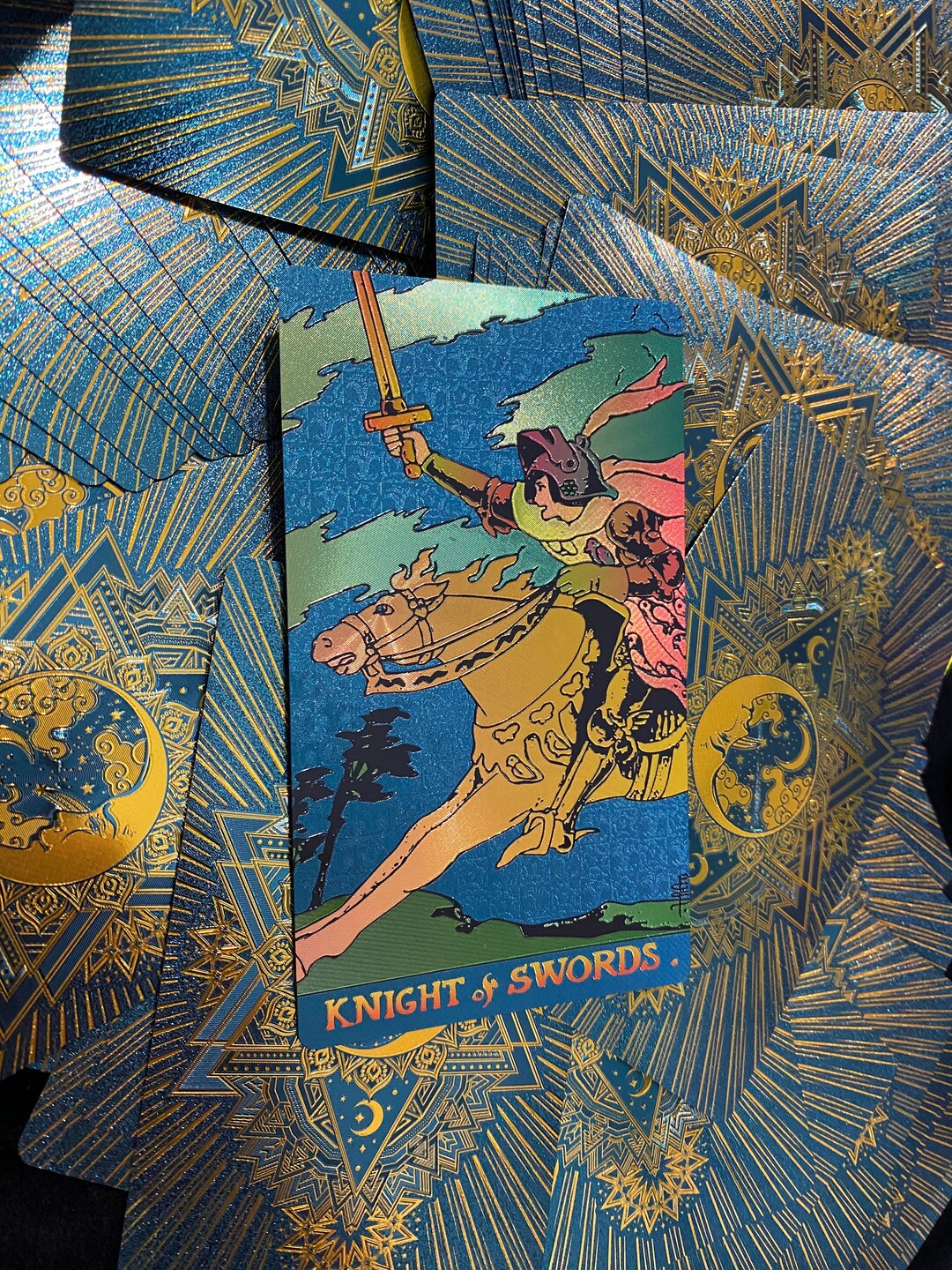 Blue Borderless Metallic Holograpic Tarot Deck Deluxe Tarot Box, Mat ...