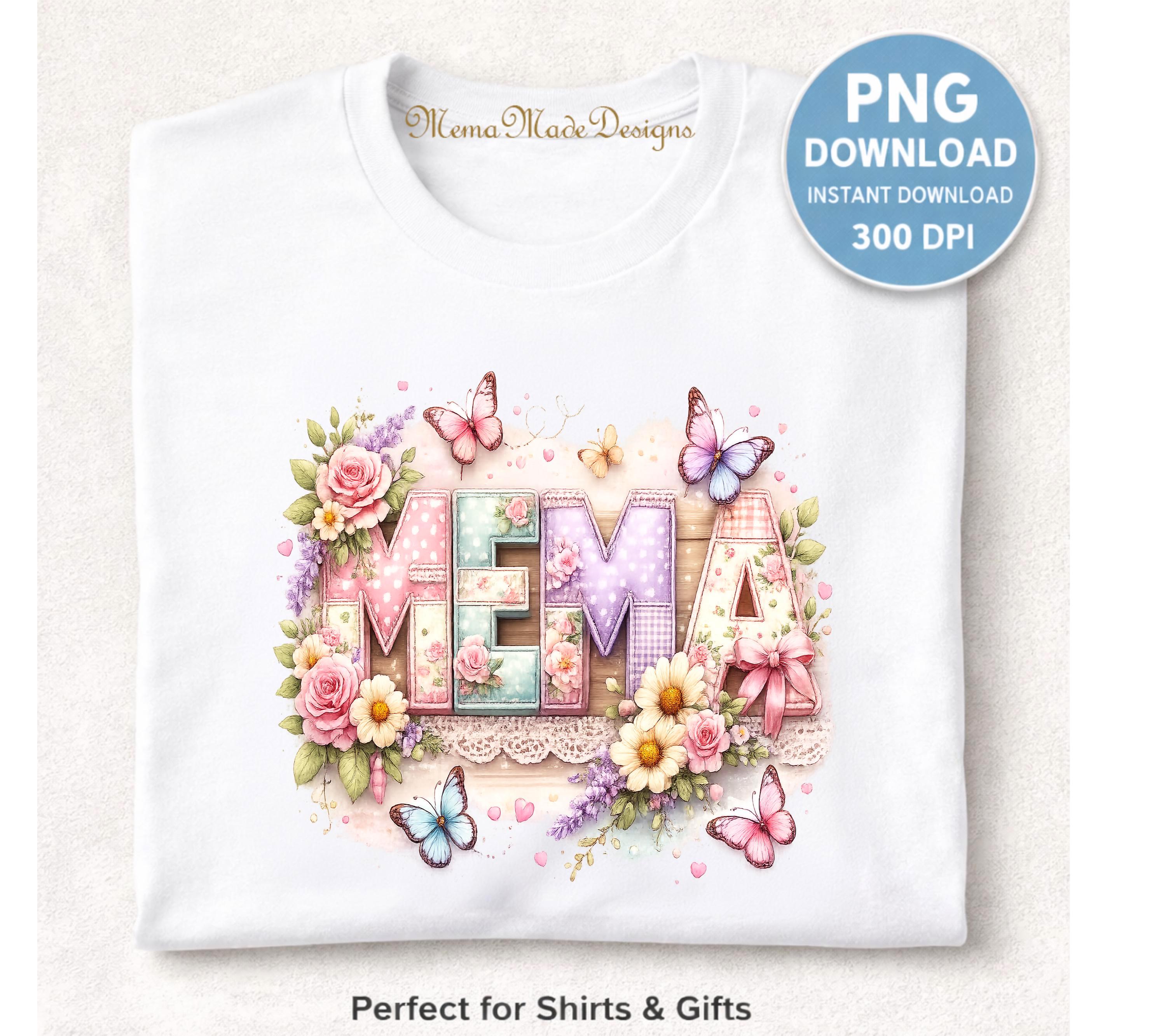 Mema Patchwork Floral Butterfly PNG, Vintage Quilt Letters Digital ...