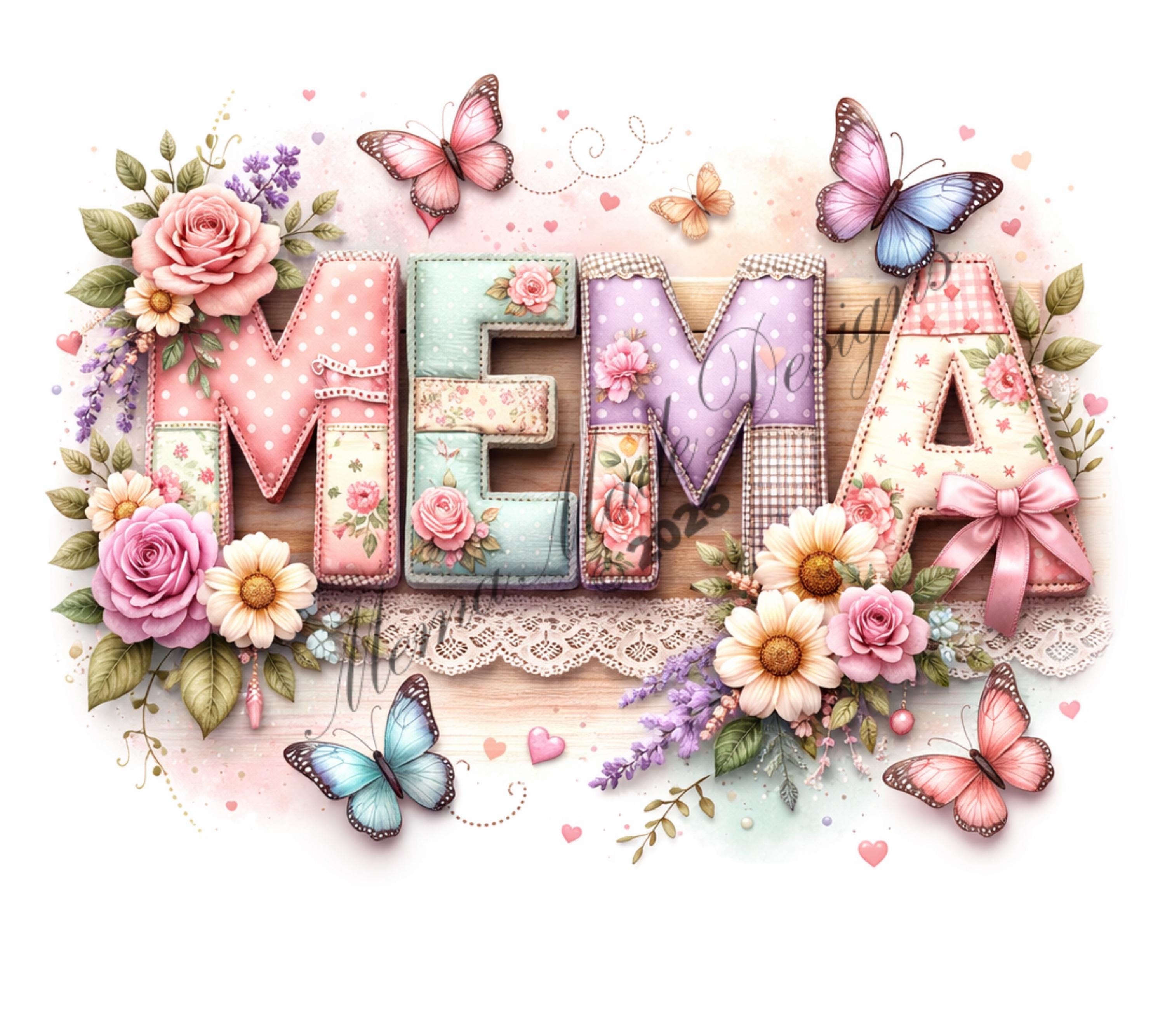 Mema Patchwork Floral Butterfly PNG, Vintage Quilt Letters Digital ...
