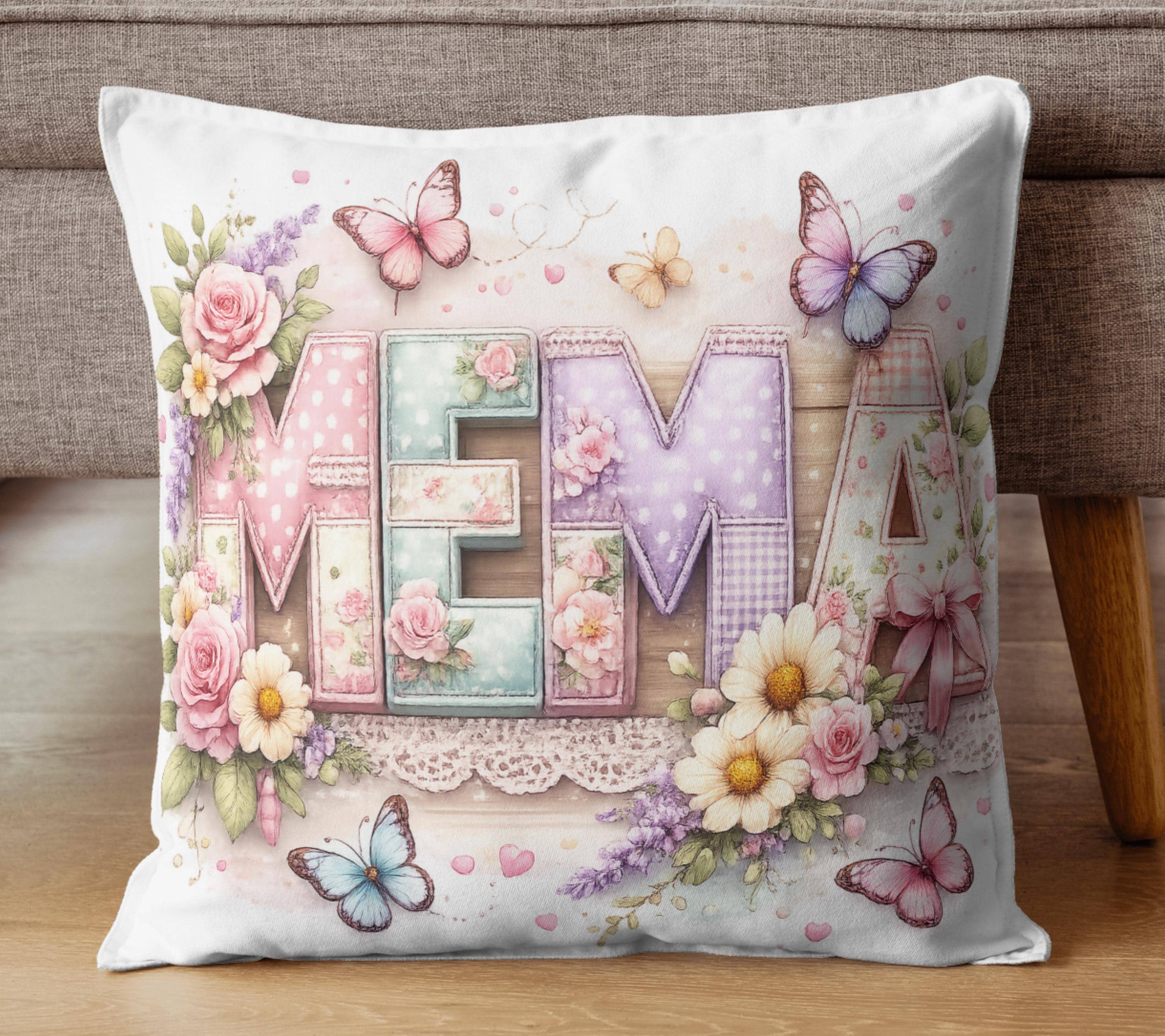 Mema Patchwork Floral Butterfly PNG, Vintage Quilt Letters Digital ...