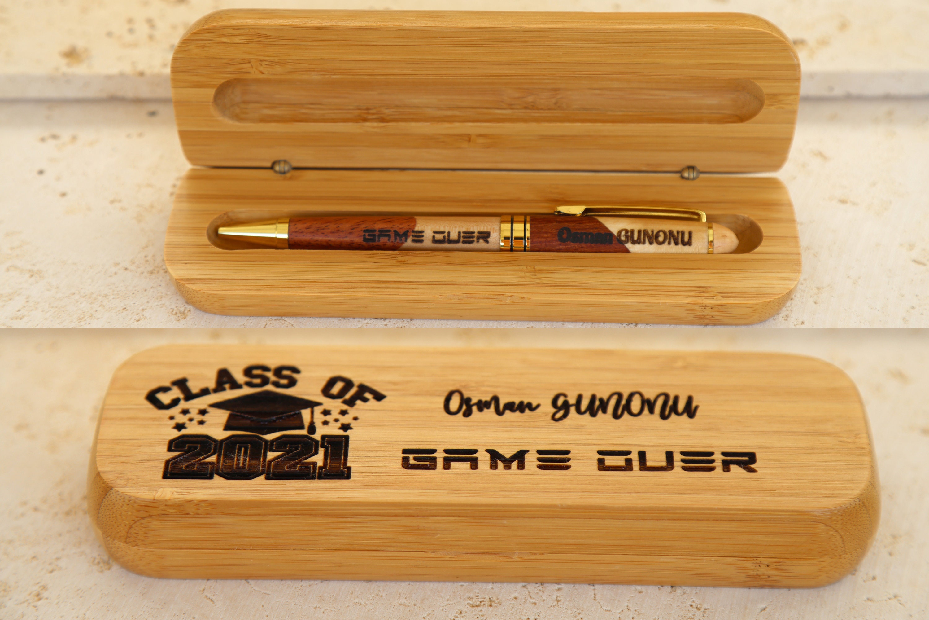 Bamboo Pen Set, Engraved Pen Case, Monogrammed Pen Set, Personalized ...