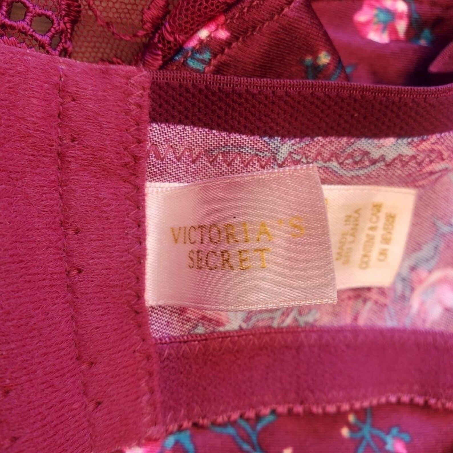 38DD Vintage Victoria's Secret Cranberry Floral Lace Underwire Bra - Etsy