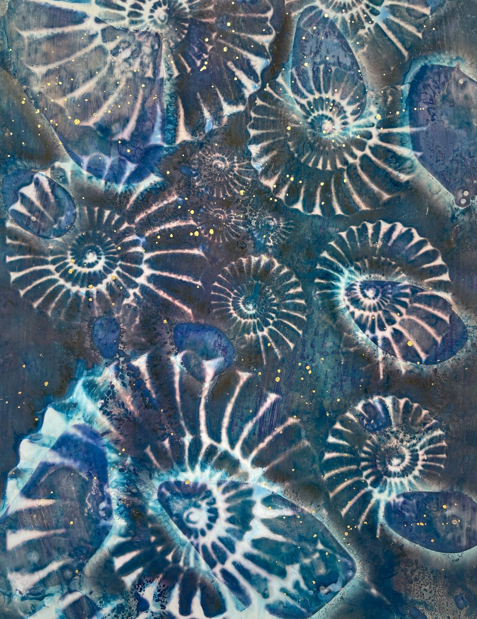 Cyanolumen 'fossils VI' Original Art 12x10" Mounted With 24k Gold Leaf - Etsy