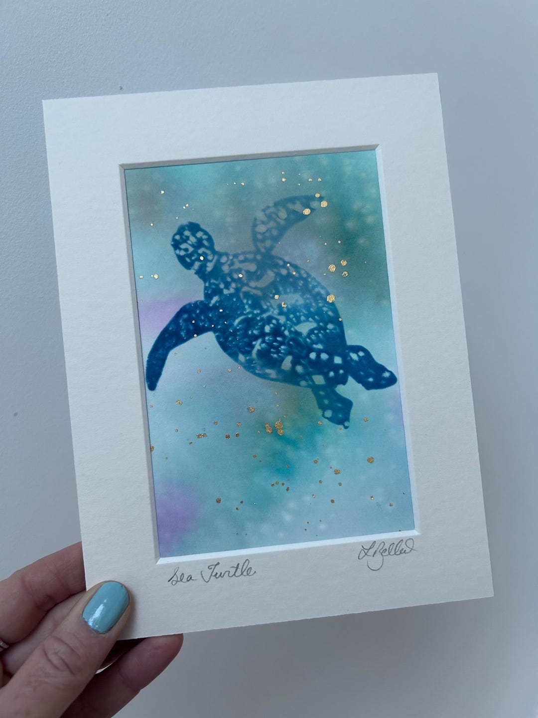Original Colour Cyanotype Sea Turtle Art Print With 24k Gold Leaf ...