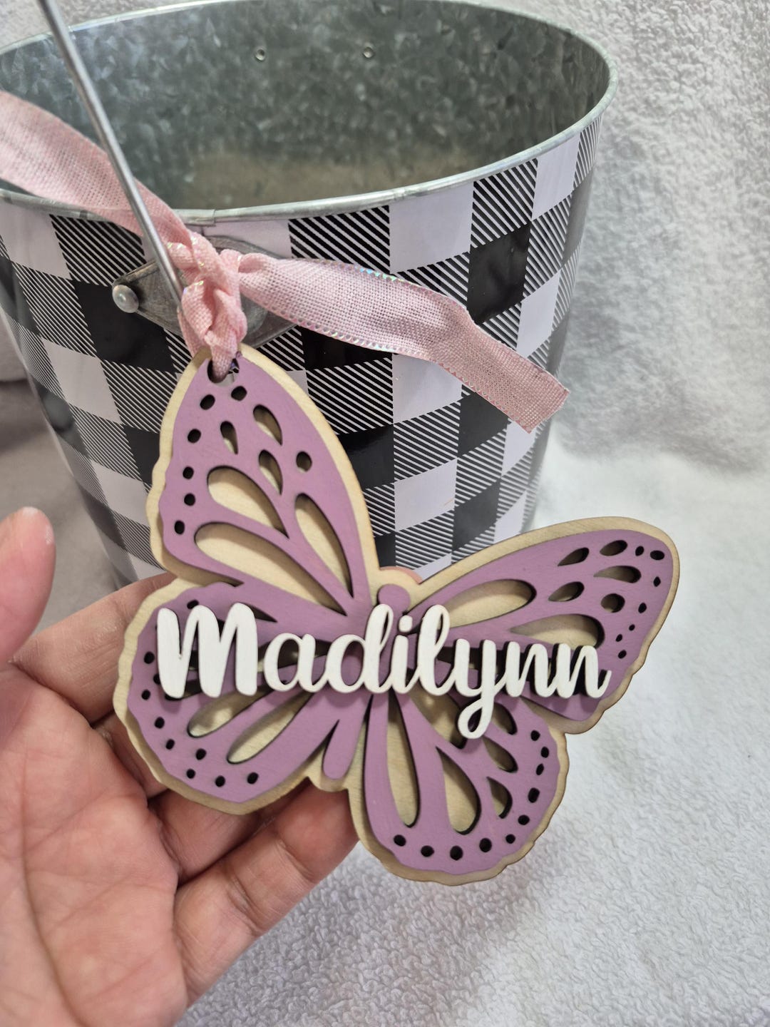 Personalized Butterfly Name Tag, Wooden Name Labels, Easter Basket Tag ...