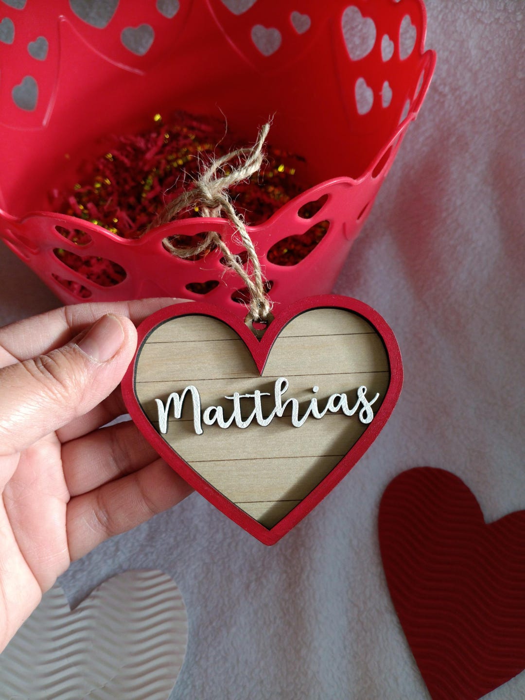 Personalized Valentine's Day Name Tags, Wooden Heart Name Labels, Gift ...
