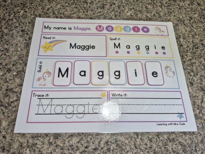 Dry Erase Name Tracing Practice Mat for Homeschool Preschool ...