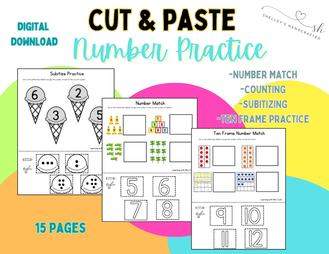 Cut and Paste Number Practice for Preschool and Kindergarten, Numbers ...