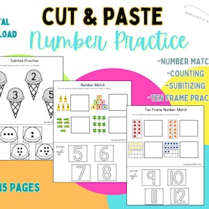 Cut and Paste Number Practice for Preschool and Kindergarten, Numbers ...