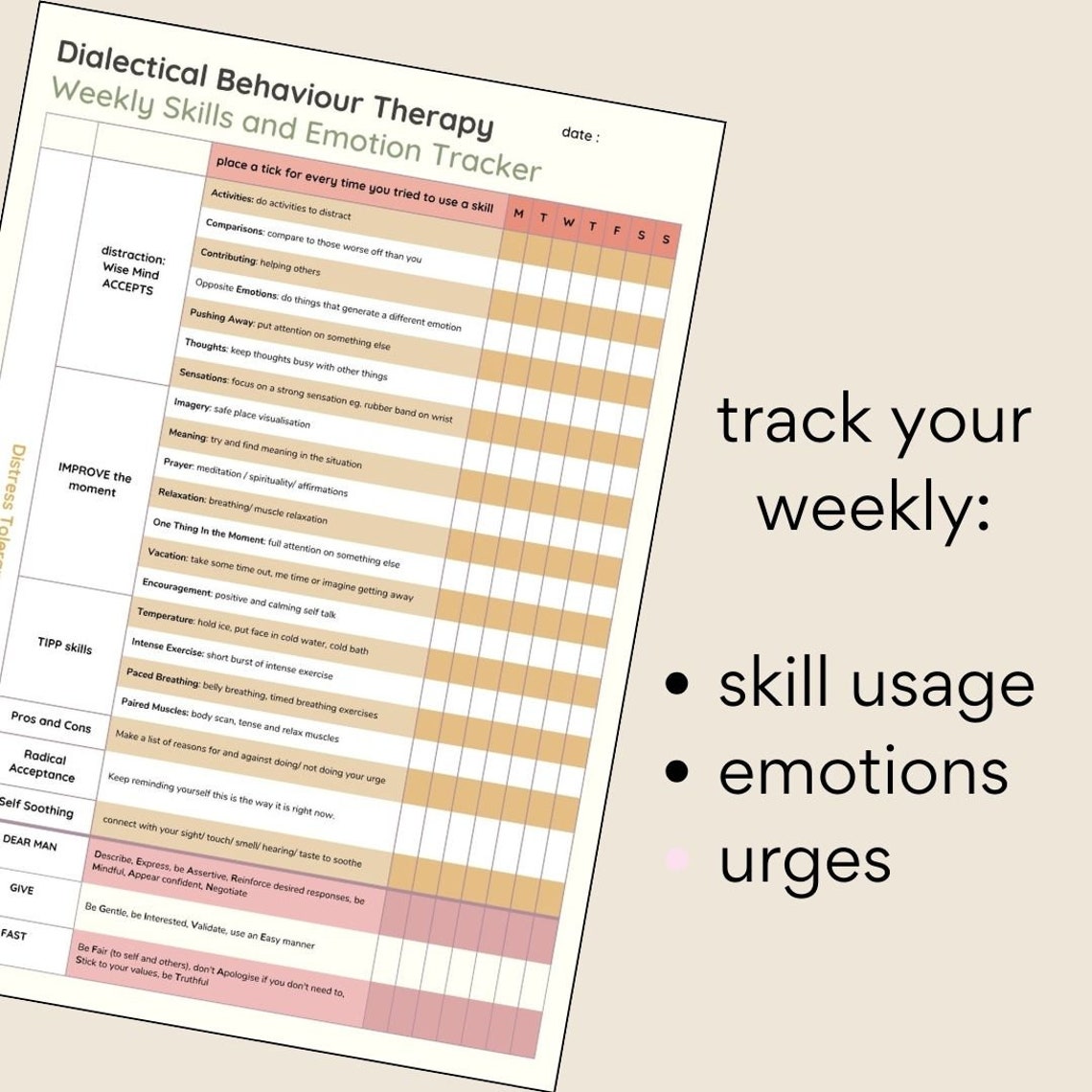 DBT Diary Skills Tracker FREE Safety Plan Template, Dialectical ...