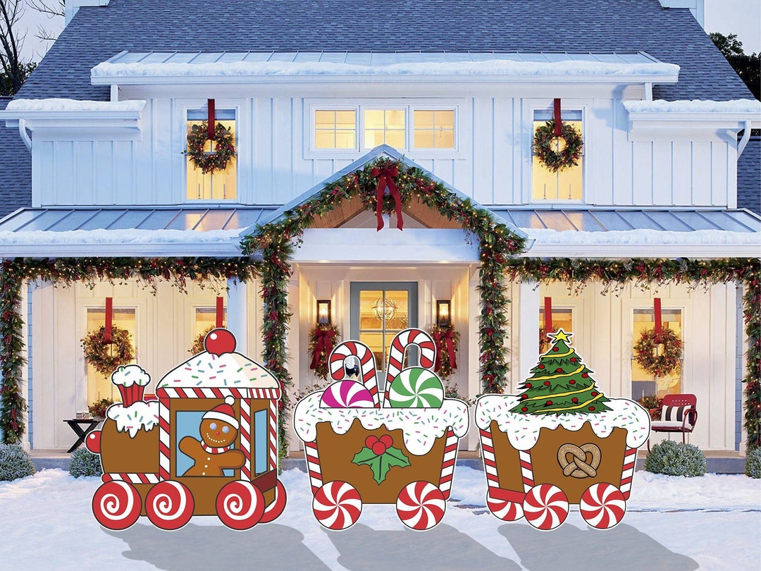 Large Christmas Gingerbread Train Set Decoration Indoor Outdoor ...