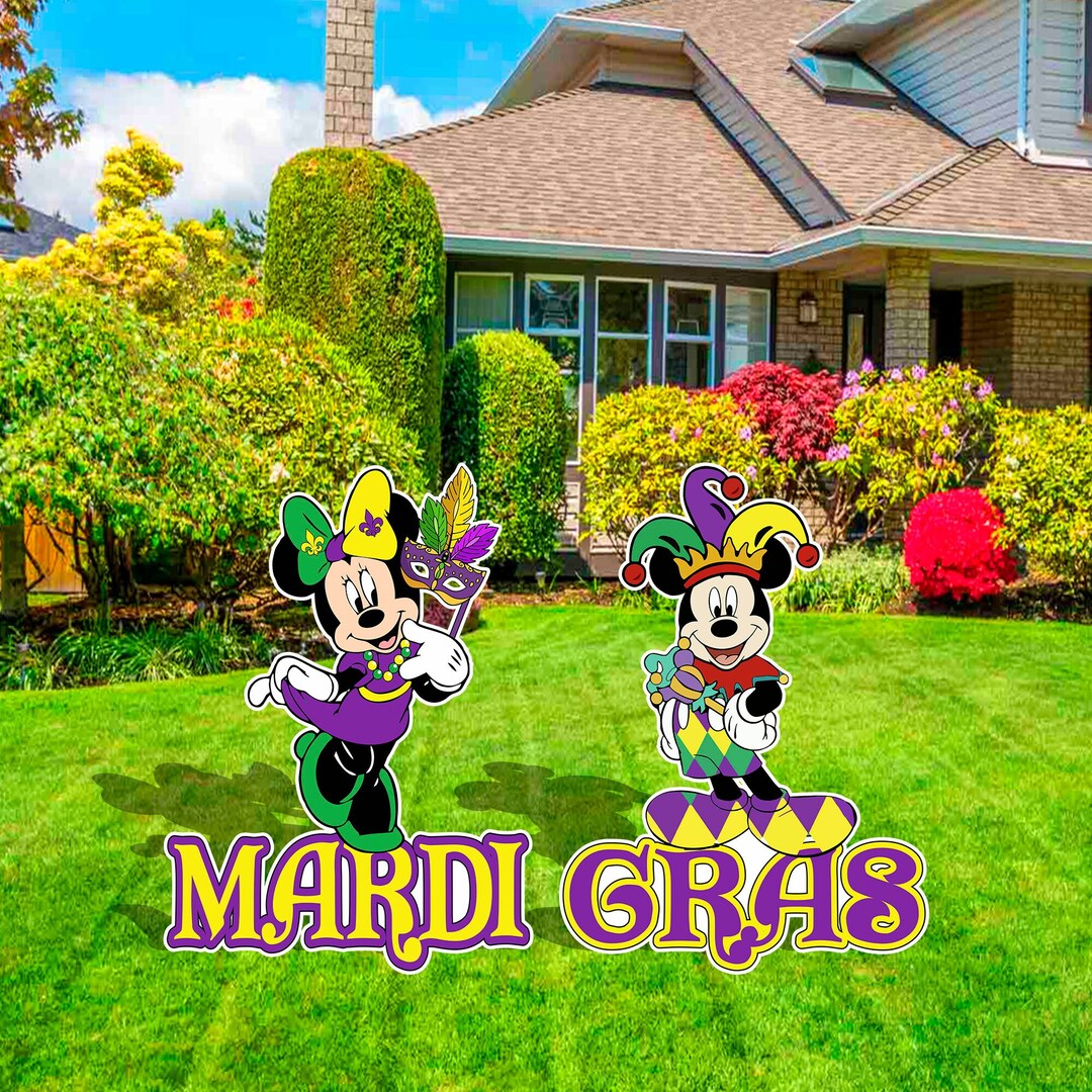 Mickey and Minnie Mouse Mardi Gras Decoration Indoor Outdoor Corrugated ...