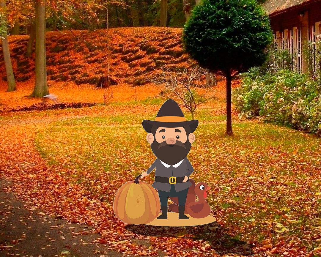 Thanksgiving Pilgrim Indoor Outdoor Corrugated Plastic Cutout Yard/lawn ...