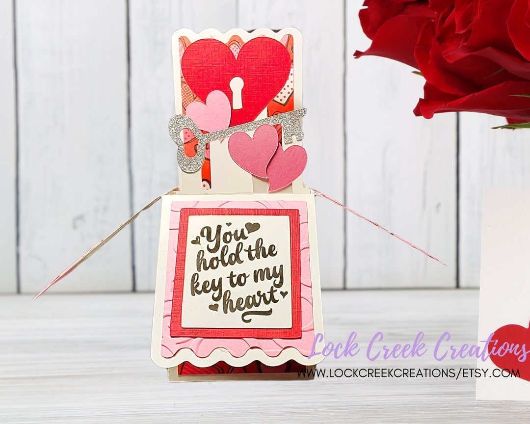 3D Pop up Valentines Day Card, Key to My Heart, Sparkly Lock and Key ...