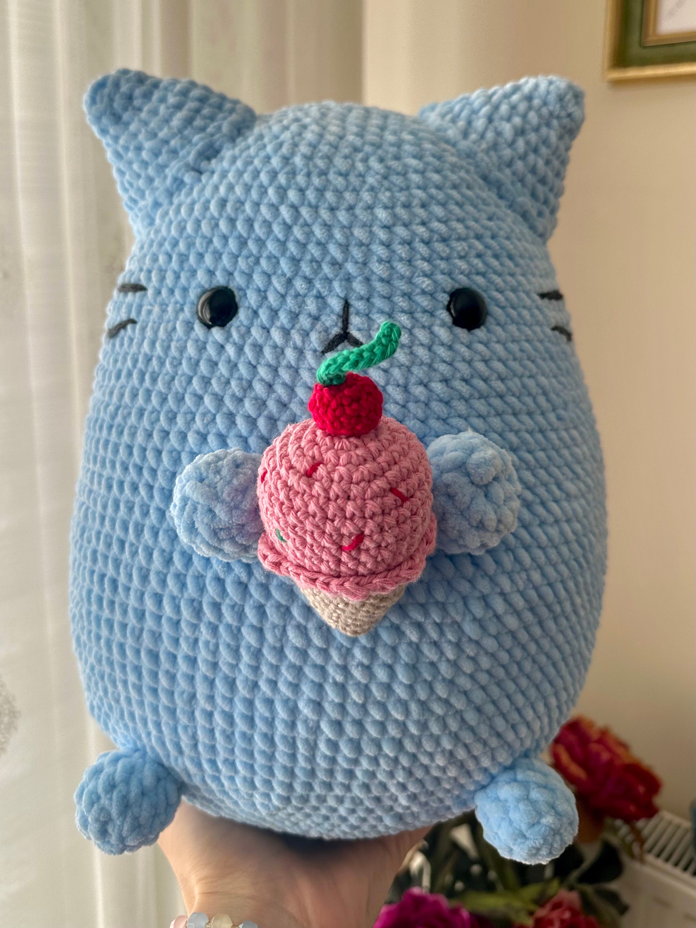 Pusheen Cat With Ice Cream Crochet Anime Plush Toy Kawaii Cute Stuffed ...