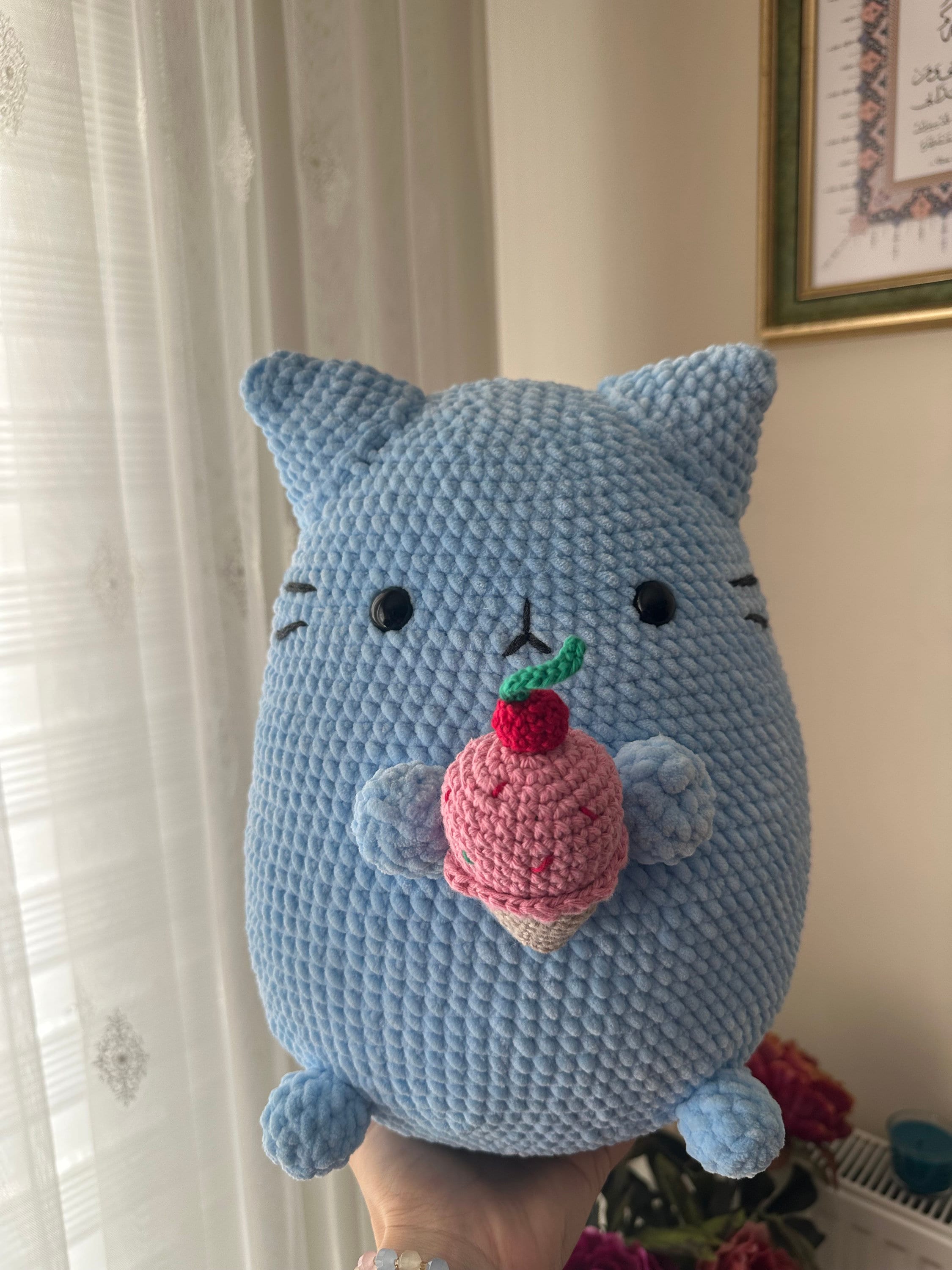 Pusheen Cat With Ice Cream Crochet Anime Plush Toy Kawaii Cute Stuffed ...