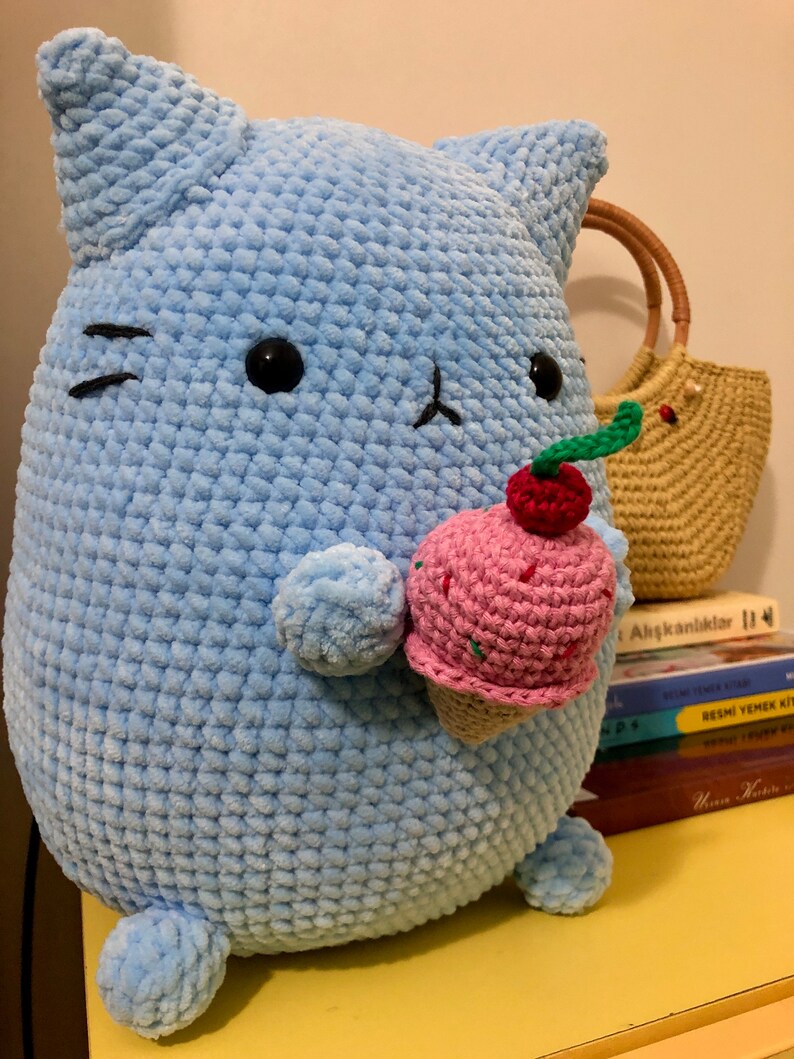 Pusheen Cat With Ice Cream Crochet Anime Plush Toy Kawaii Cute Stuffed ...