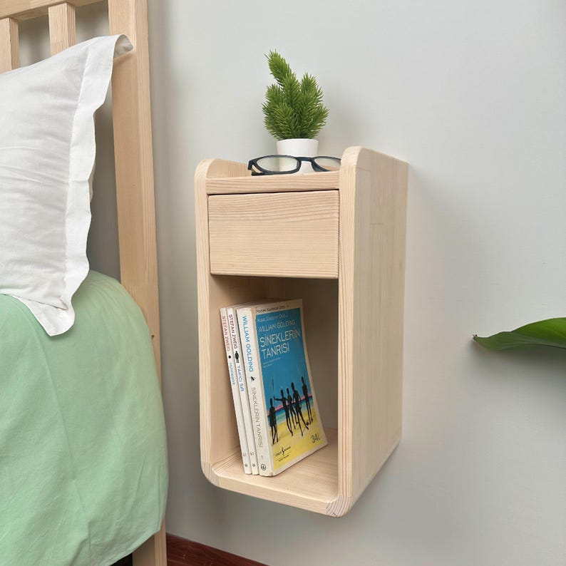 Handmade Natural Wood Floating Nightstand, Narrow Space Shelf - Etsy