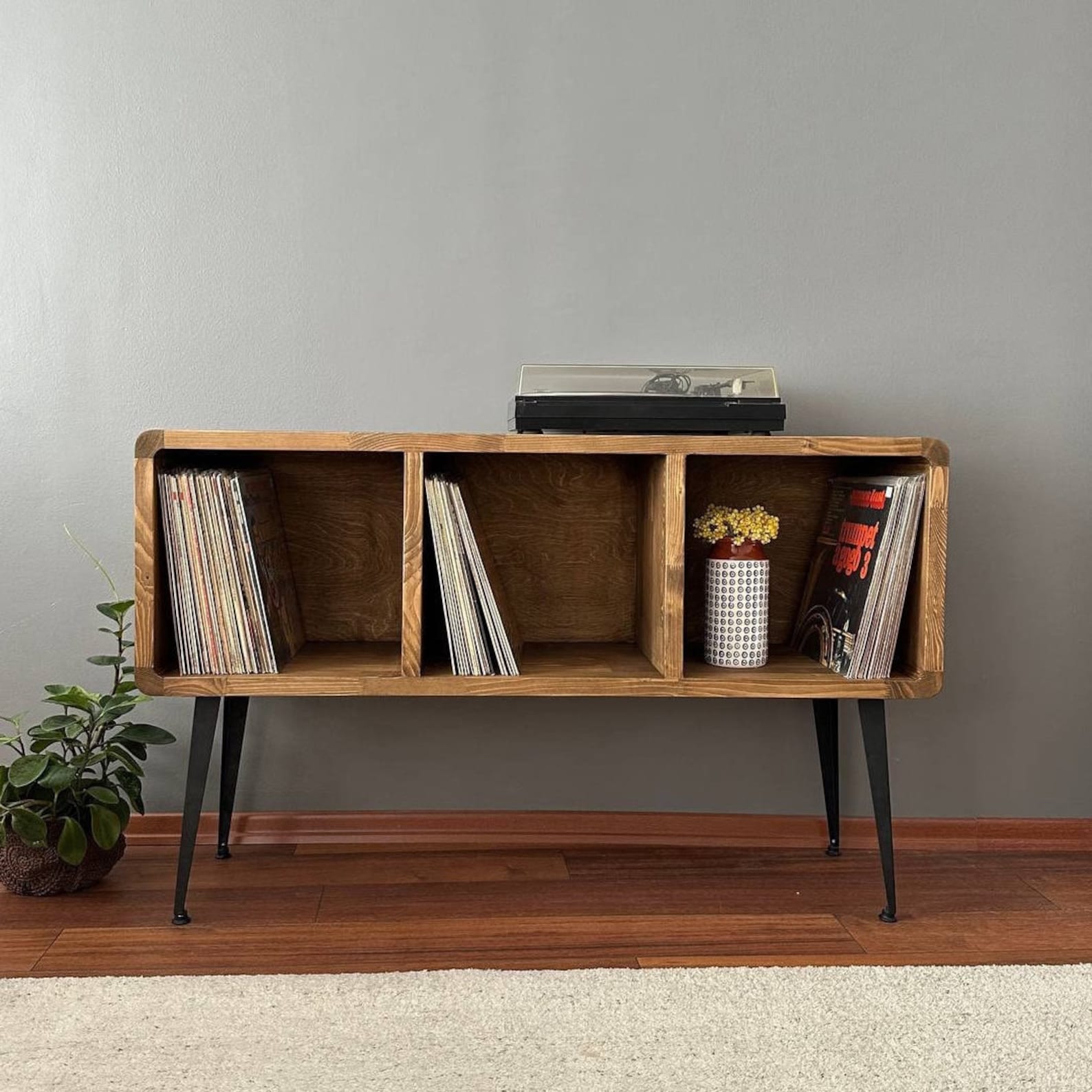 Solid Wood Record Player Stand/ Modern Wood Record Storage - Etsy