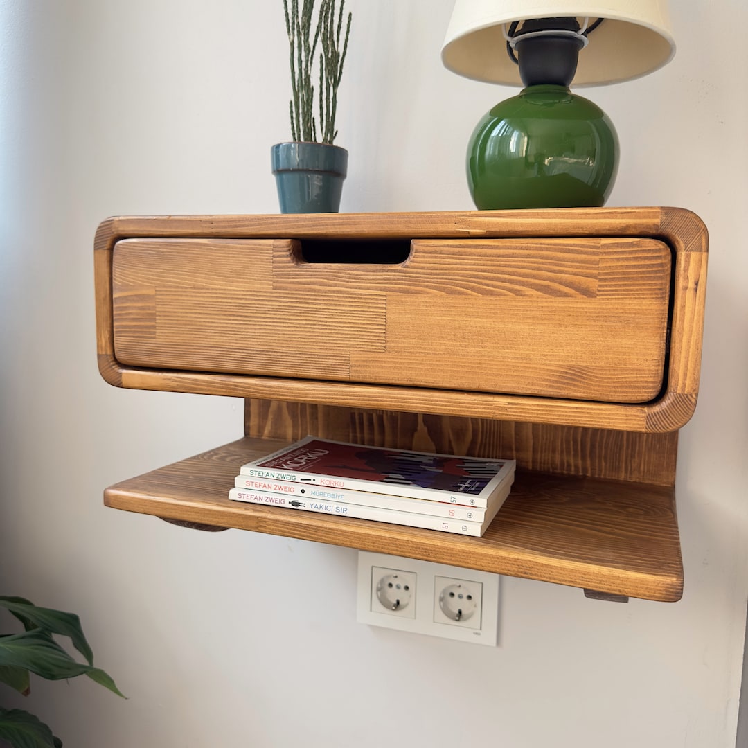 Wooden Floating Nightstand With Drawer, Light Oak - Etsy