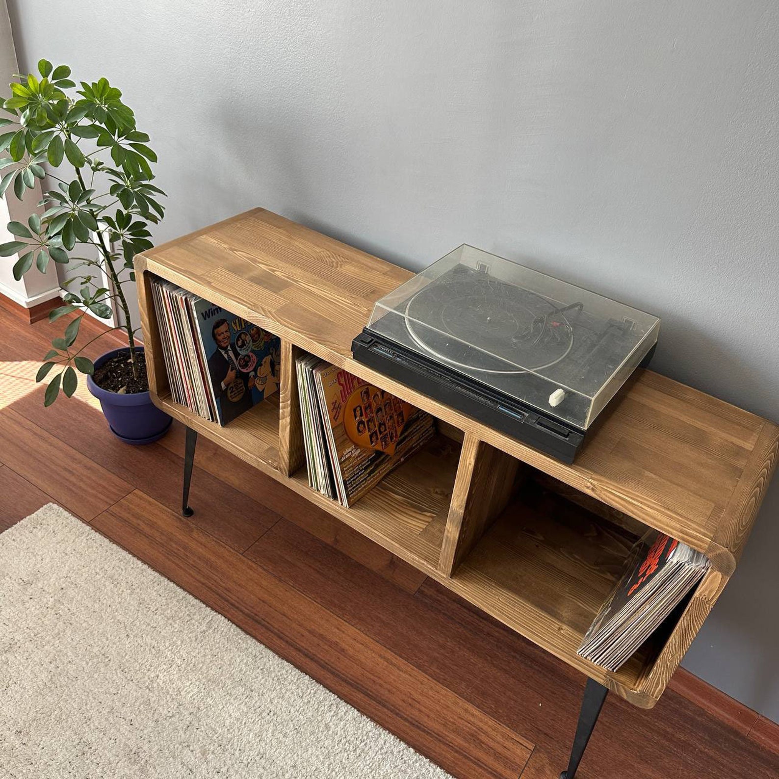 Solid Wood Record Player Stand/ Modern Wood Record Storage - Etsy