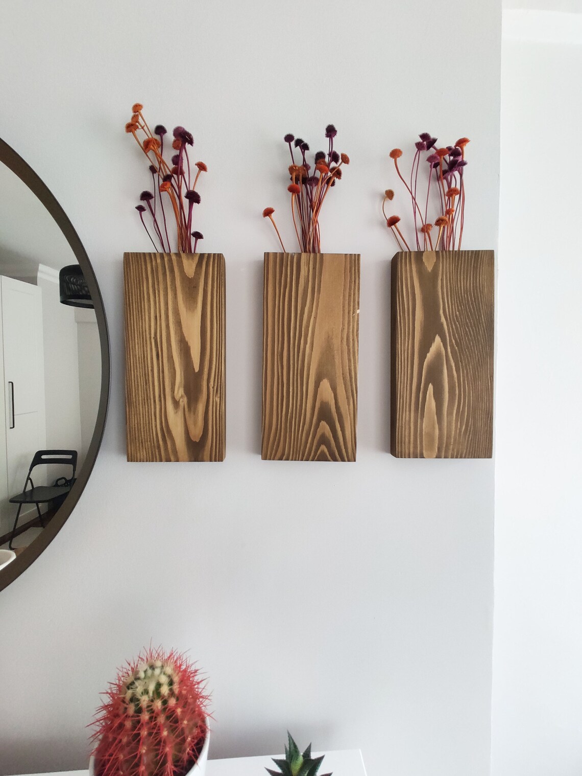 Wooden Wall Pocket Wooden Hanging Vase for Greenery or Dried - Etsy