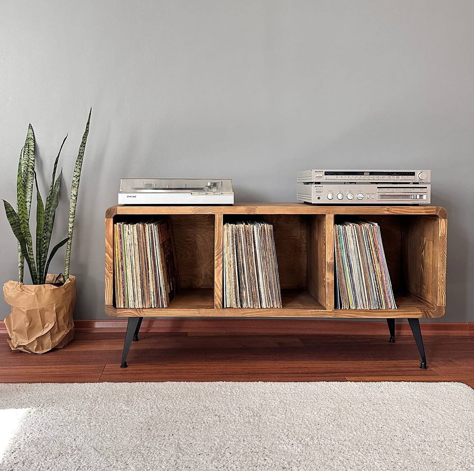 Solid Wood Record Player Stand/ Modern Wood Record Storage - Etsy