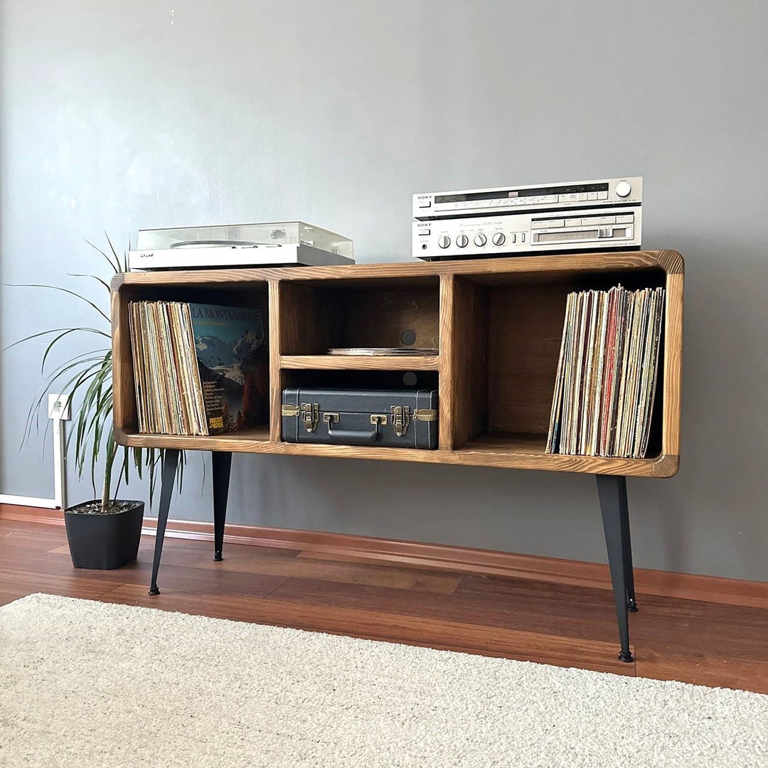 Solid Wood Record Player Stand: Customizable Vinyl Storage Cabinet - Etsy