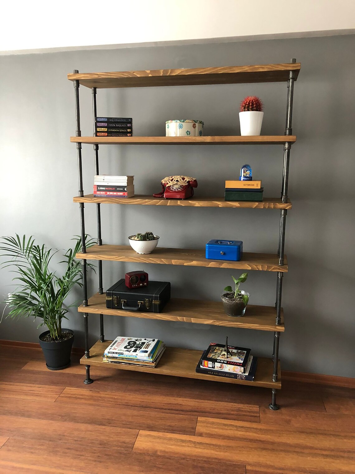 Industrial Bookcase Wood Shelves Extra Storage Shelf Iron - Etsy