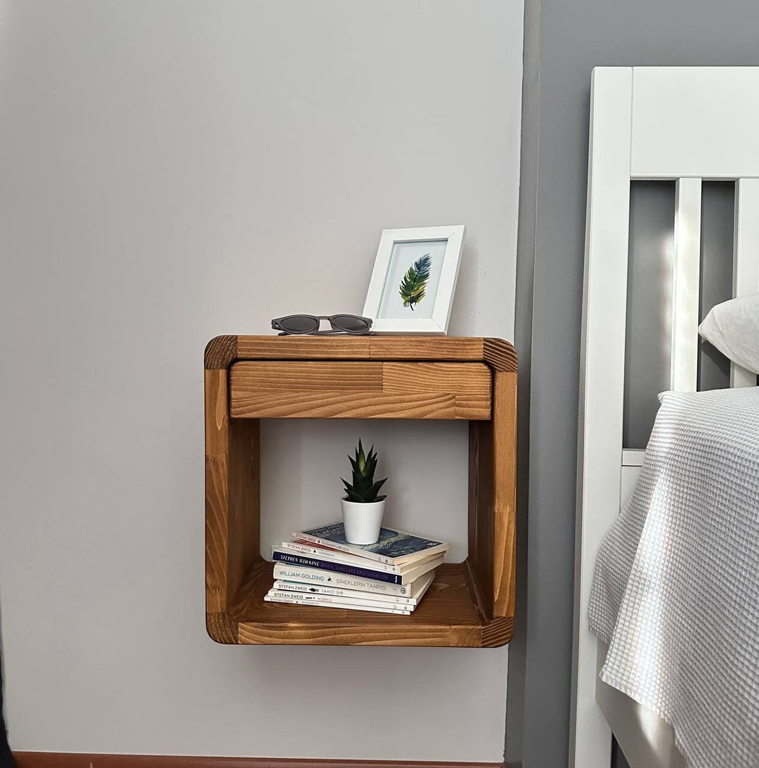 Handmade Wood Floating Nightstand With Drawer, Wall Mounted - Etsy