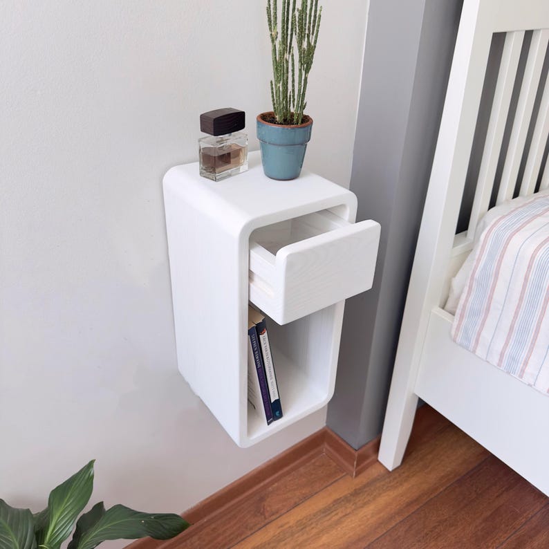 Handmade Floating Nightstand, Natural Wood, Small Space Design - Etsy