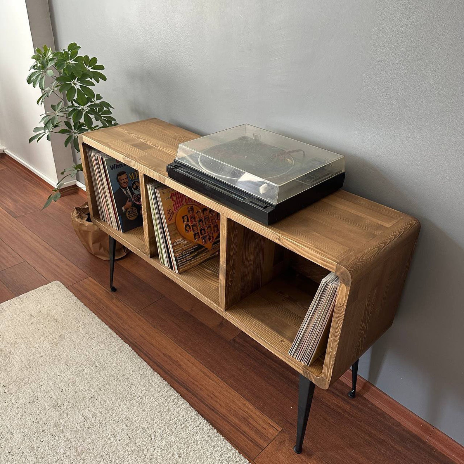 Solid Wood Record Player Stand/ Modern Wood Record Storage - Etsy
