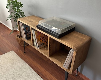 Solid Walnut Record Player Stand Front Facing Record Storage Vinyl ...