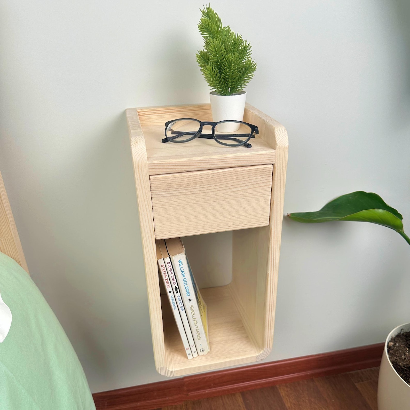 Handmade Natural Wood Floating Nightstand, Narrow Space Shelf - Etsy