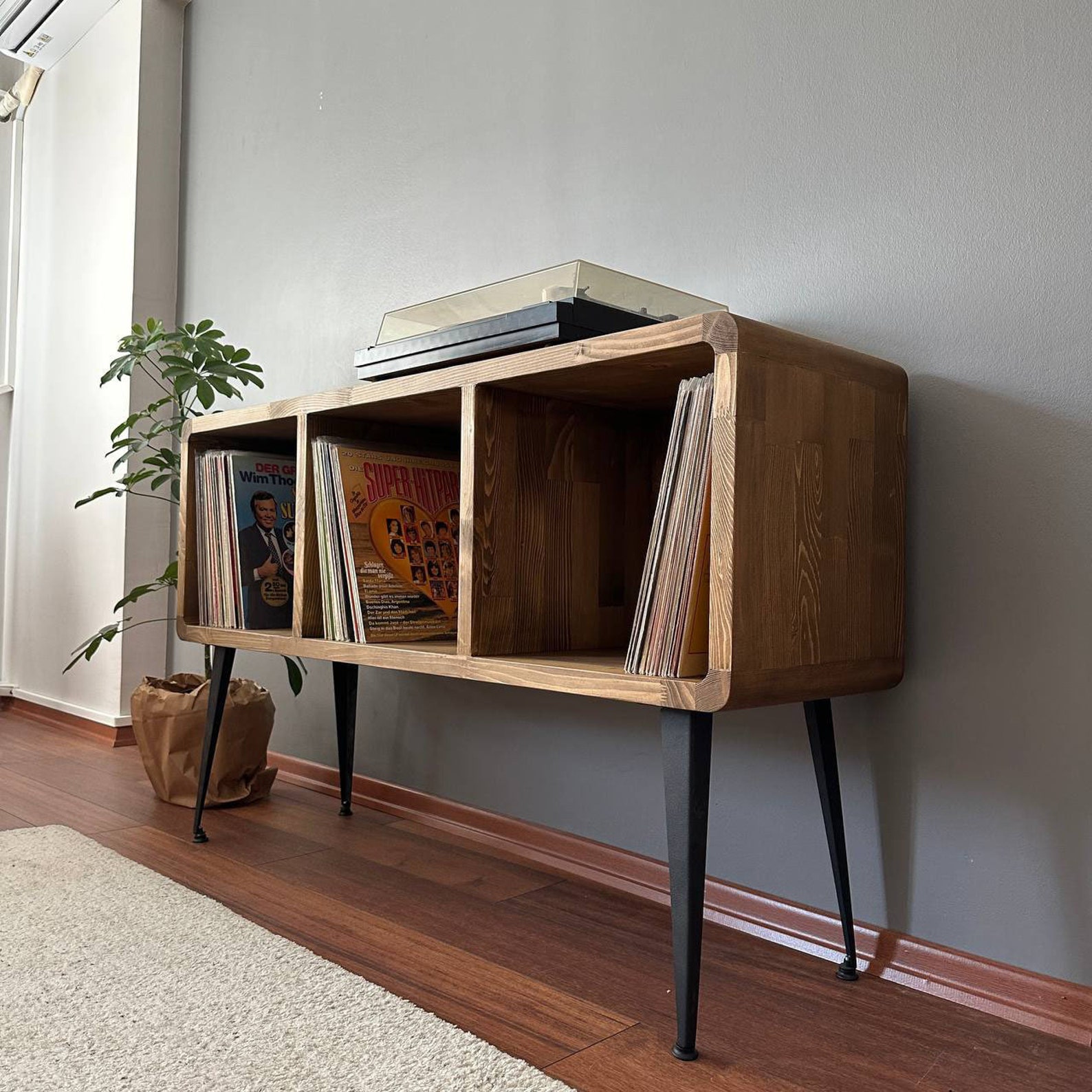 Solid Wood Record Player Stand/ Modern Wood Record Storage - Etsy