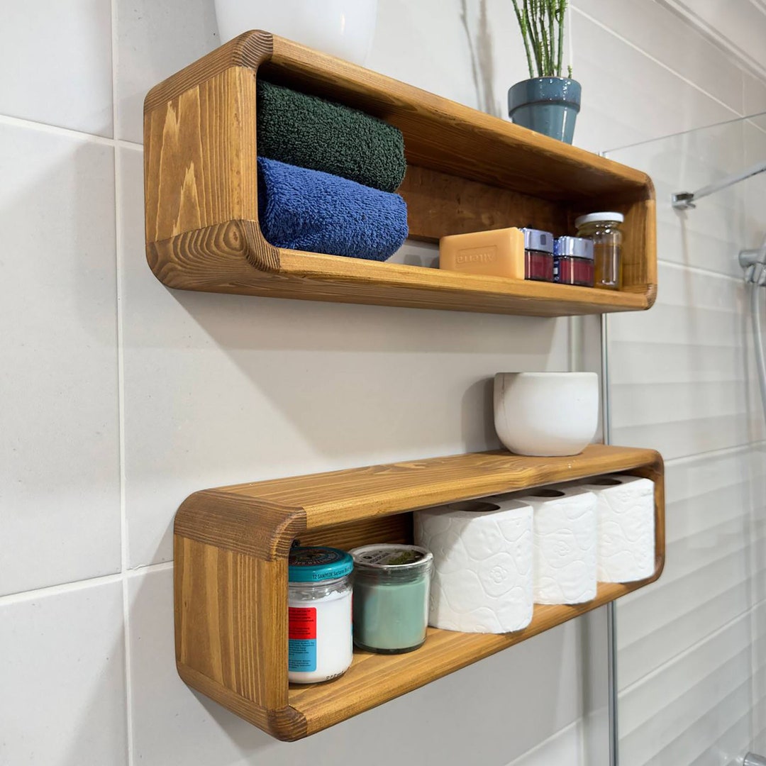 Free Shipping Floating Wooden Box Rack | Bathroom Shelf Organizer ...