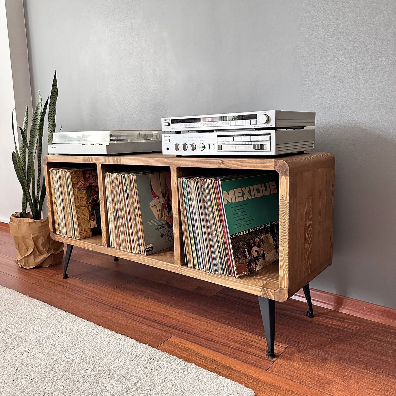 Solid Wood Record Player Stand/ Modern Wood Record Storage - Etsy