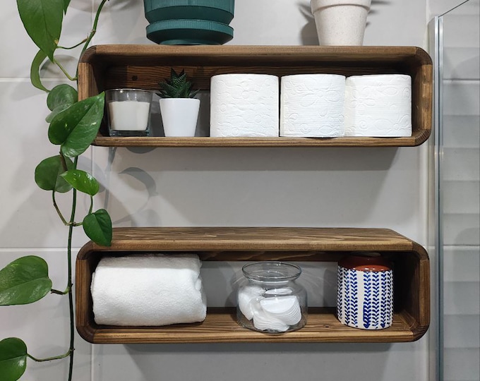Wood Floating Rectangle Shelf, Hardwood Modern Rustic Shelf, Bathroom ...