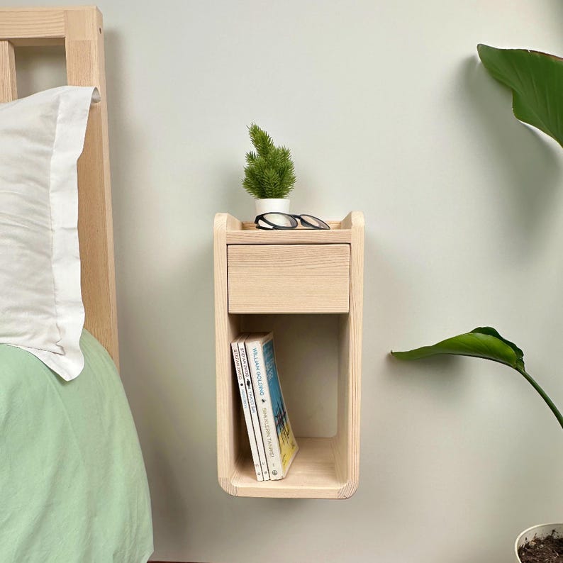 Handmade Natural Wood Floating Nightstand, Narrow Space Shelf - Etsy