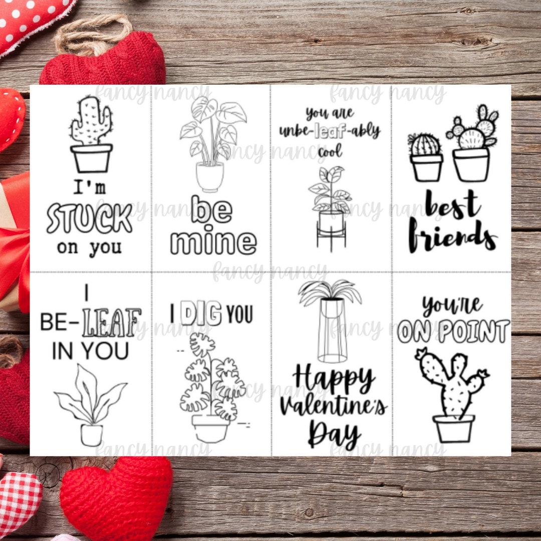 School Valentine Sets, Plant Puns Valentines Cards You Print at Home ...