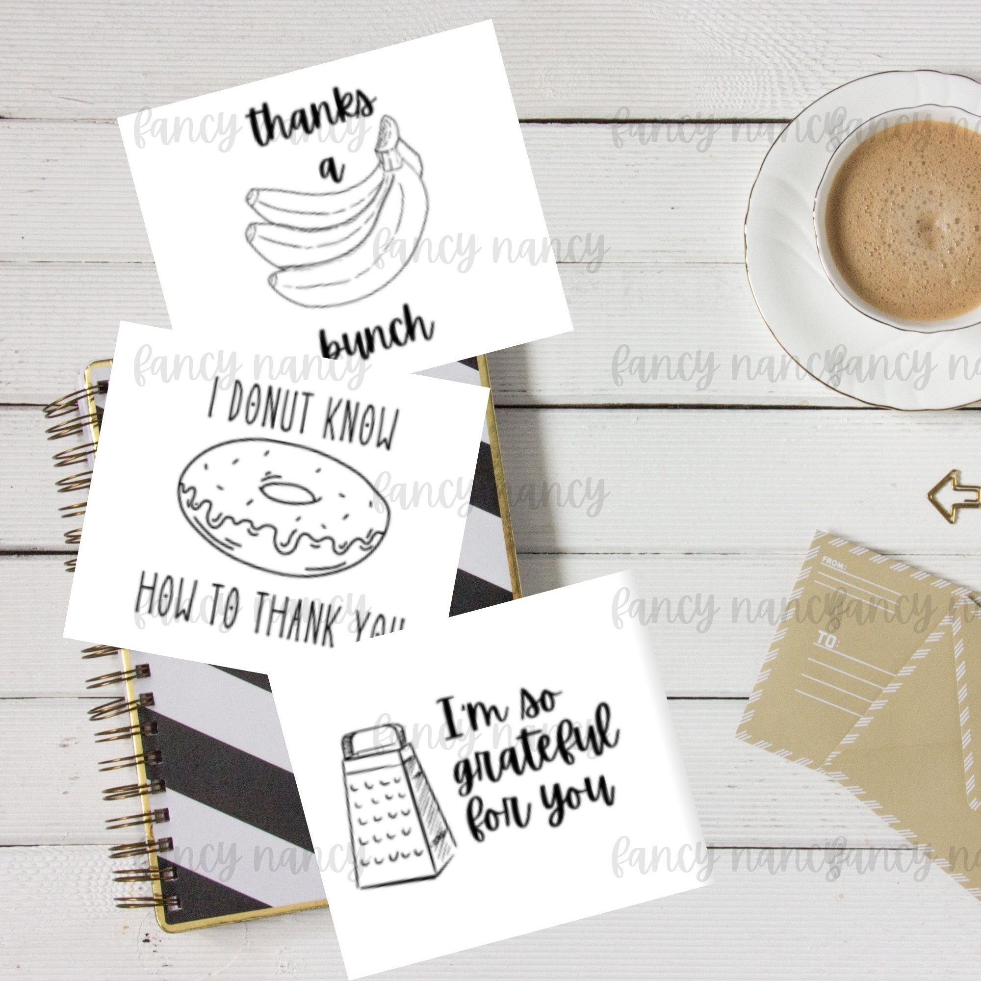 Food Pun Thank You Cards, Thank You Cards for Any Occasion, 3 Printable ...