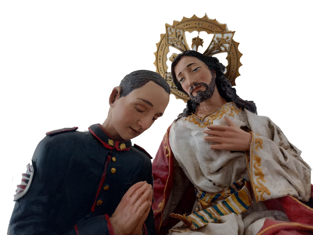 Military Officer Statue in Prayer and Jesus Hand-painted Religious ...