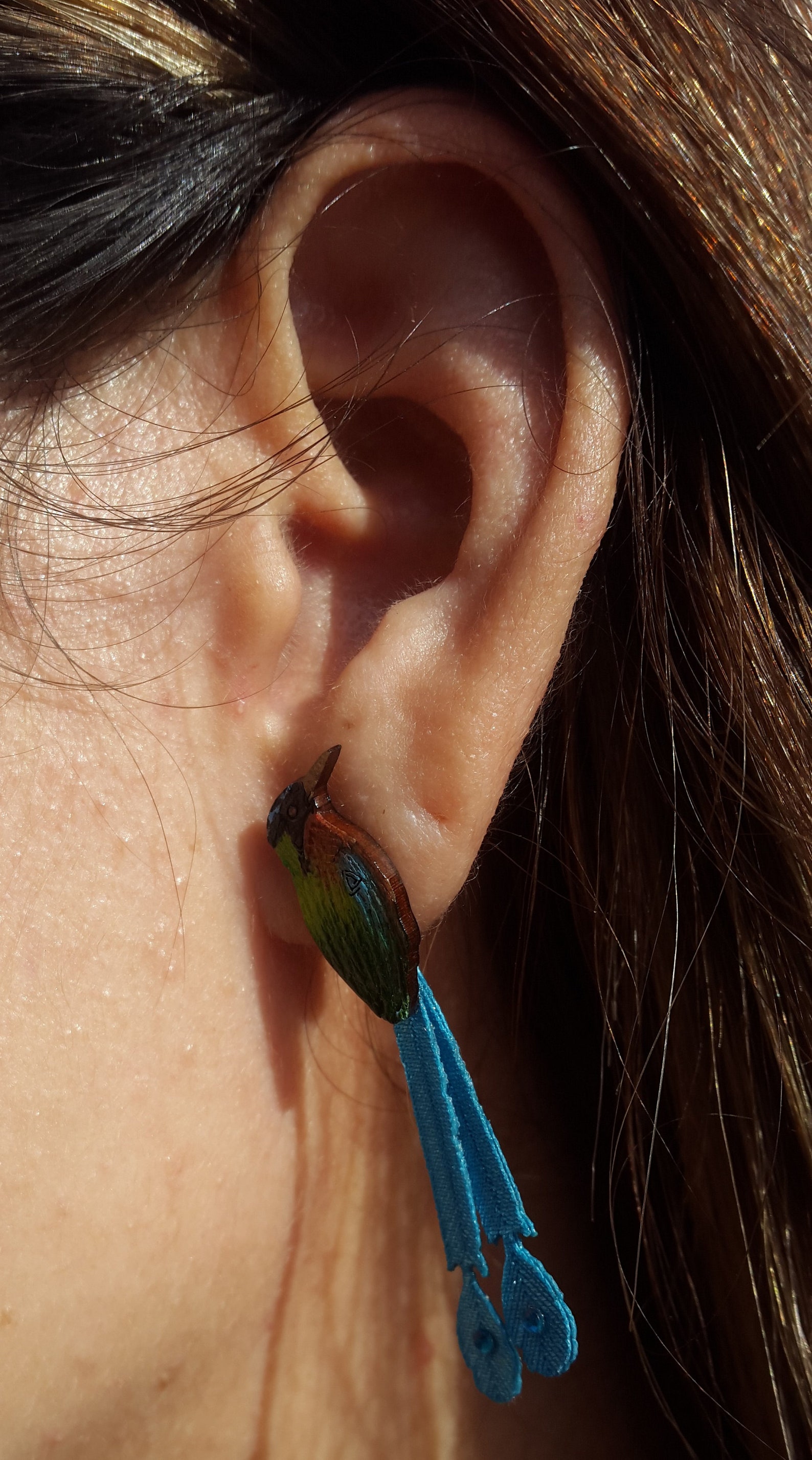Colorful Wooden Earrings, Green Bird, Blue Bird, Cute Bird Jewelry Hand ...